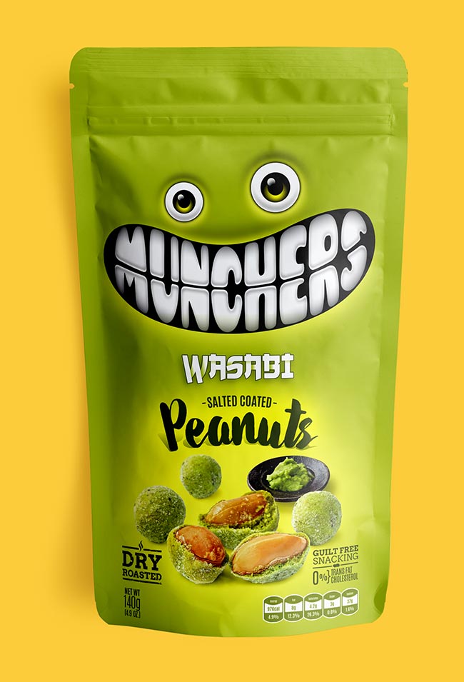Peanuts Packaging design for 'Munchers' by FloatYourBoat